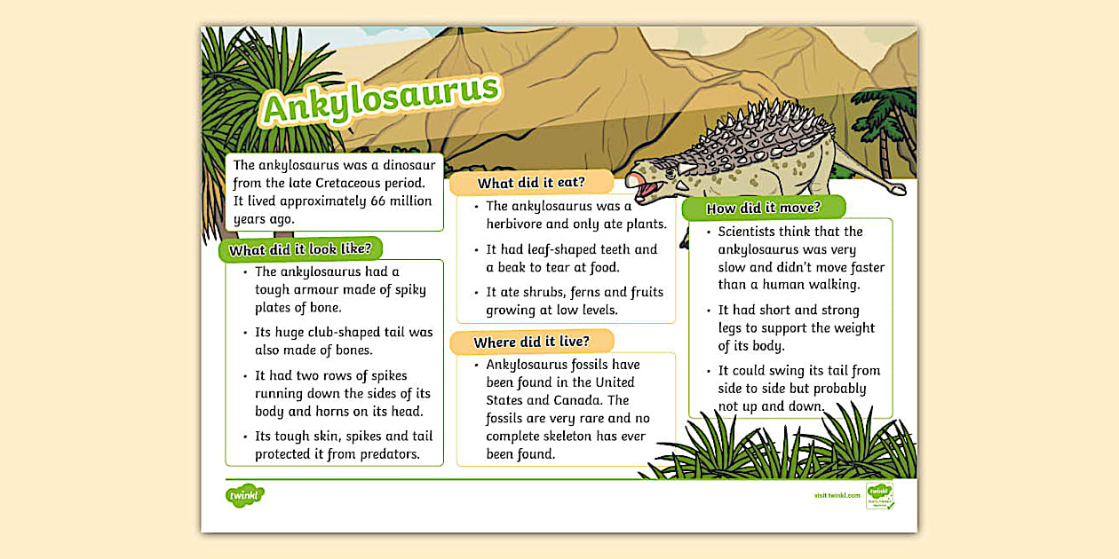 KS1 Ankylosaurus Fact File - Twinkl