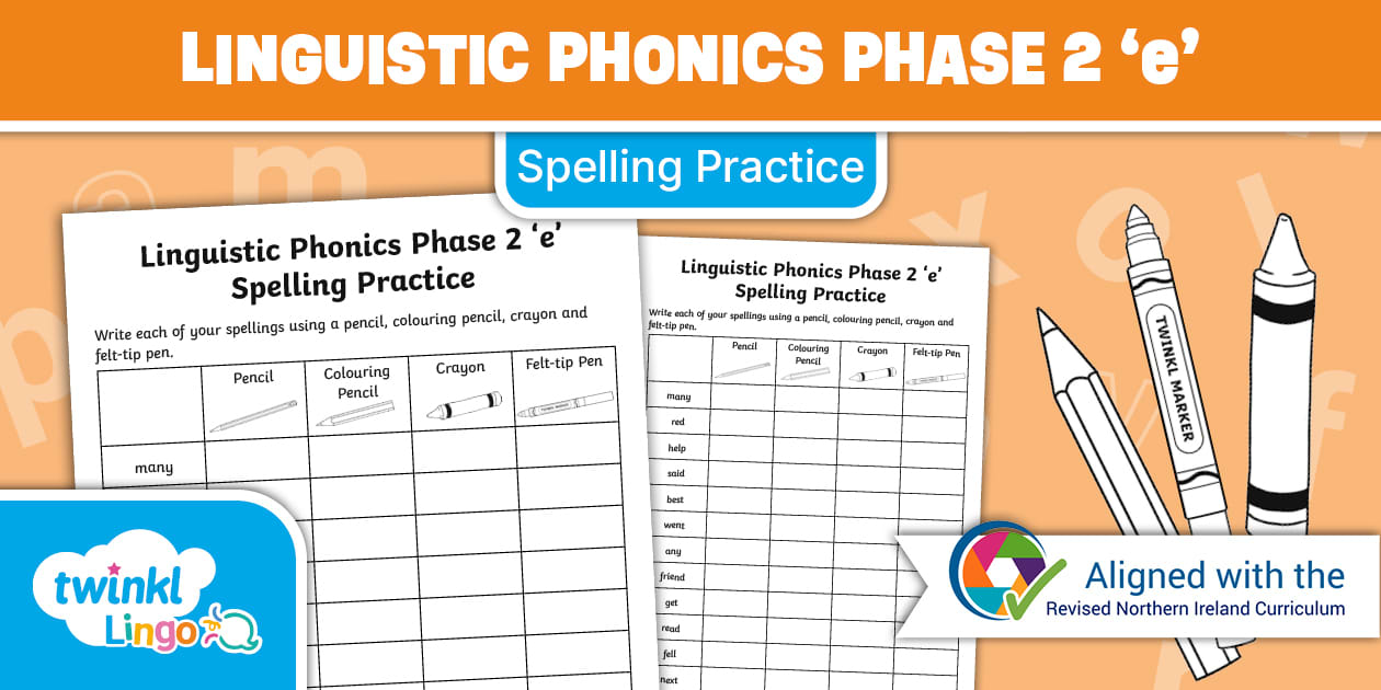 Linguistic Phonics Phase 2 'e' - Spelling Practice