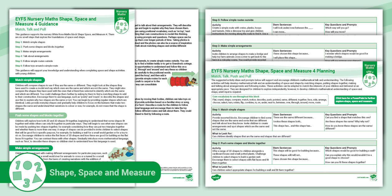 Nursery Maths Guidance & Planning Match, Talk, Push and Pull