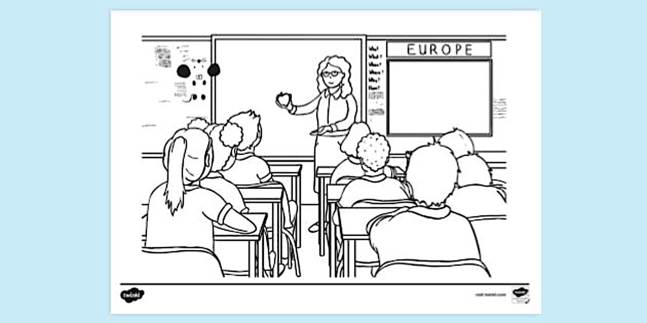 Classroom Scene Colouring Sheet | Twinkl (teacher made)