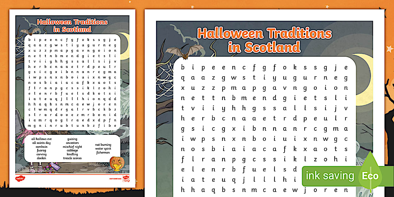 Halloween Traditions in Scotland Word Search (teacher made)