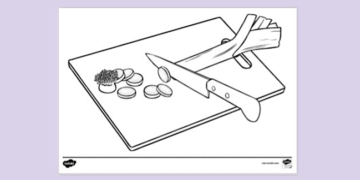 Leek Being Chopped Colouring Sheet (Teacher-Made) - Twinkl