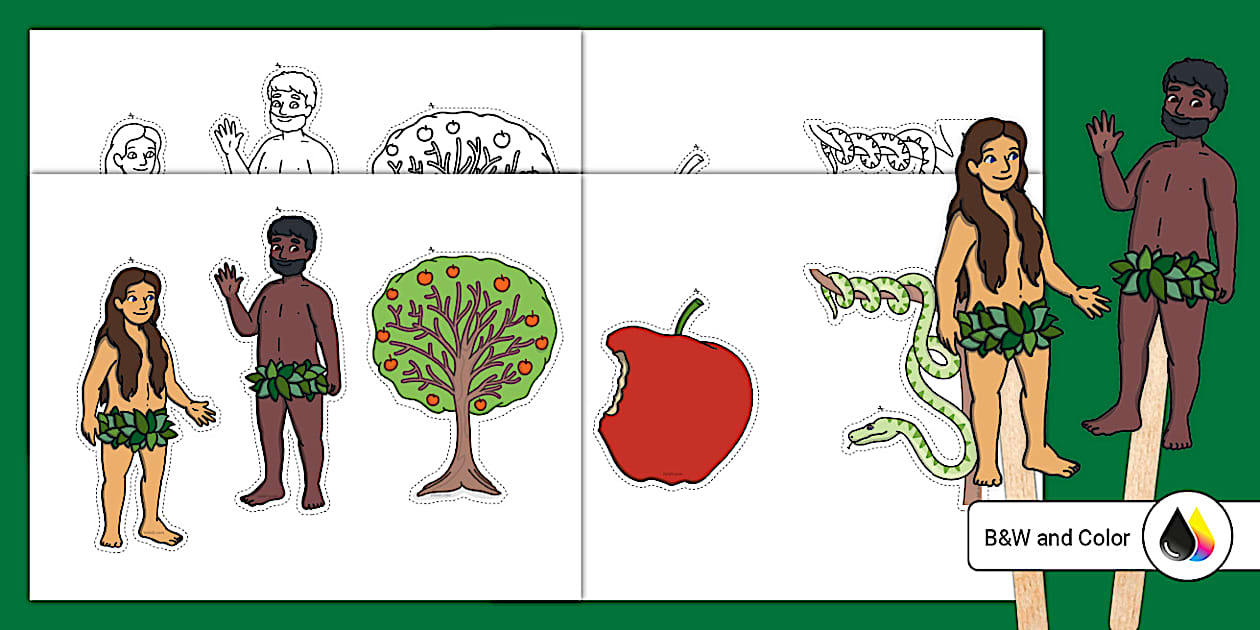 Adam and Eve Creation Story Stick Puppets - Twinkl