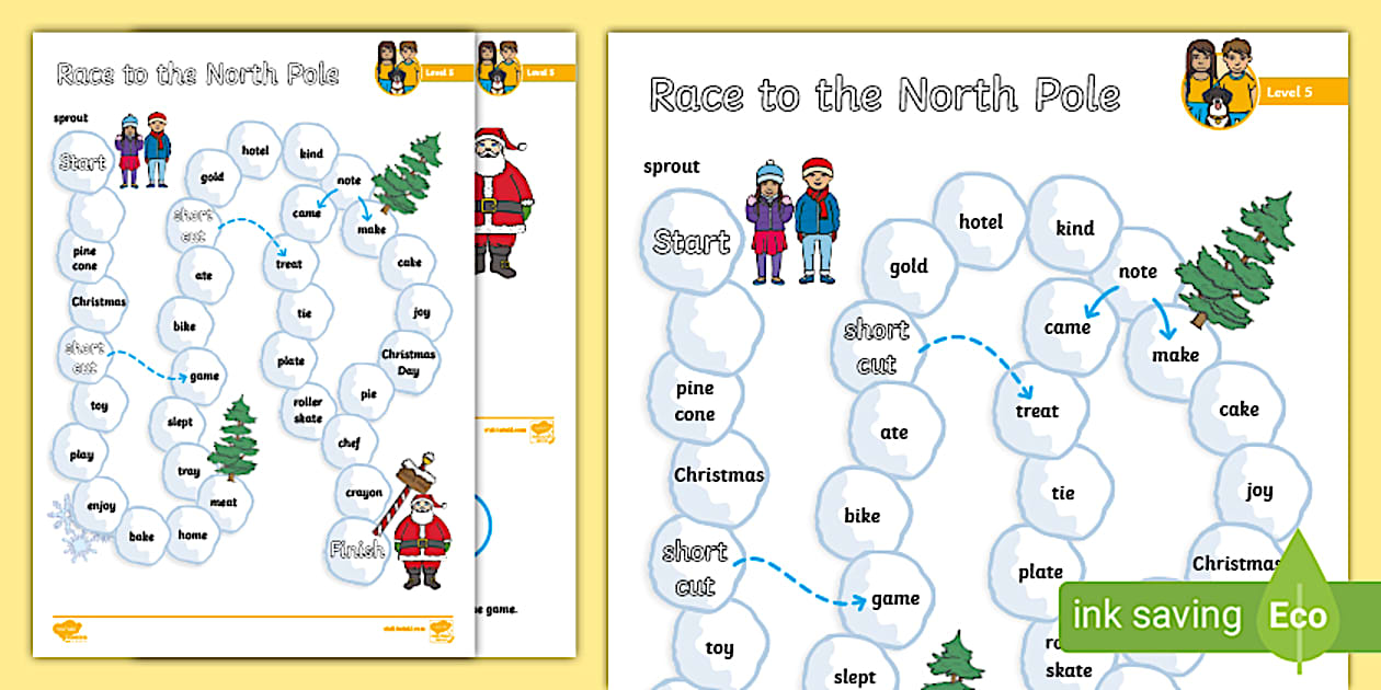 Christmas Phonics Level 5 Race to the North Pole Board Game
