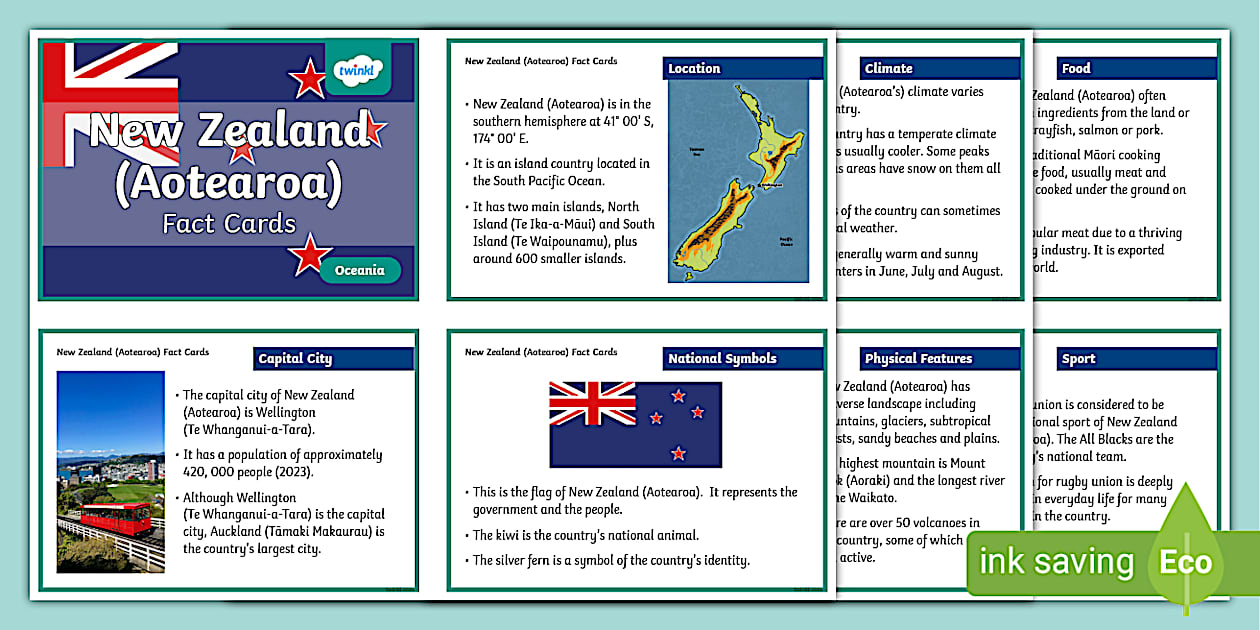 KS2 New Zealand (Aotearoa) Fact Cards - Twinkl - KS2