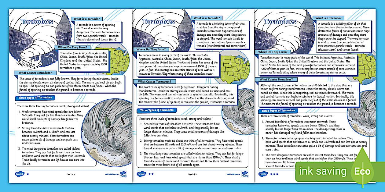 Tornado Reading Comprehension PDF Worksheets | Twinkl
