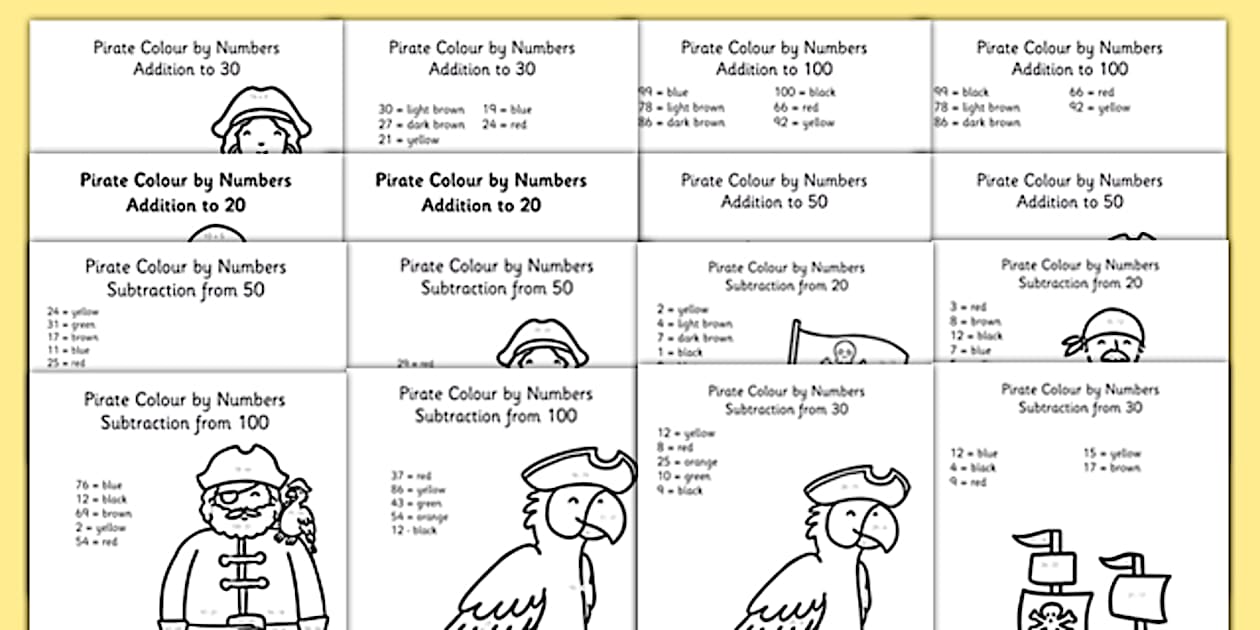 Dyslexic Pirate Themed Addition and Subtraction Colour by Numbers ...