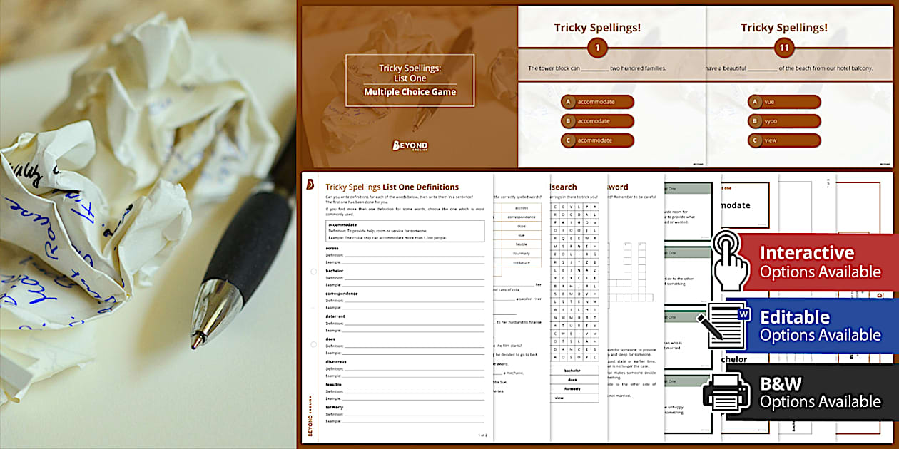 Spelling Activities KS3 | Tricky Spellings List 1 | Beyond