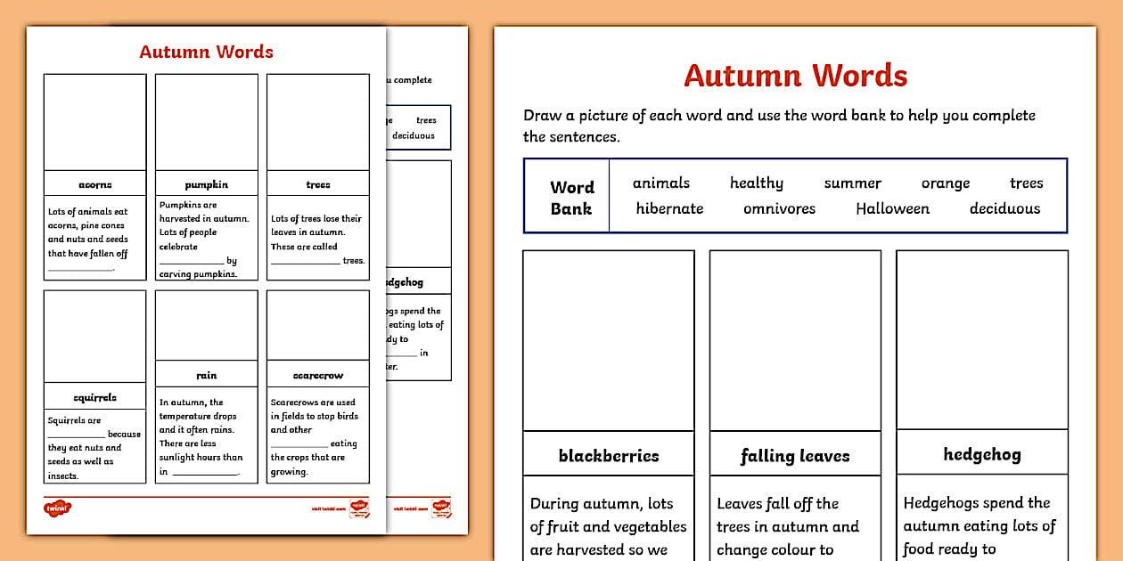 Autumn Words Activity Sheet