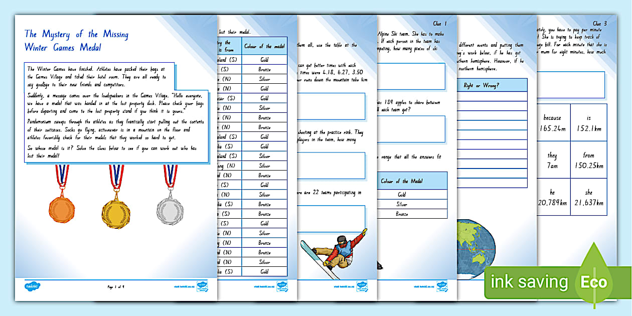 The Mystery of the Missing Winter Games Medal (teacher made)