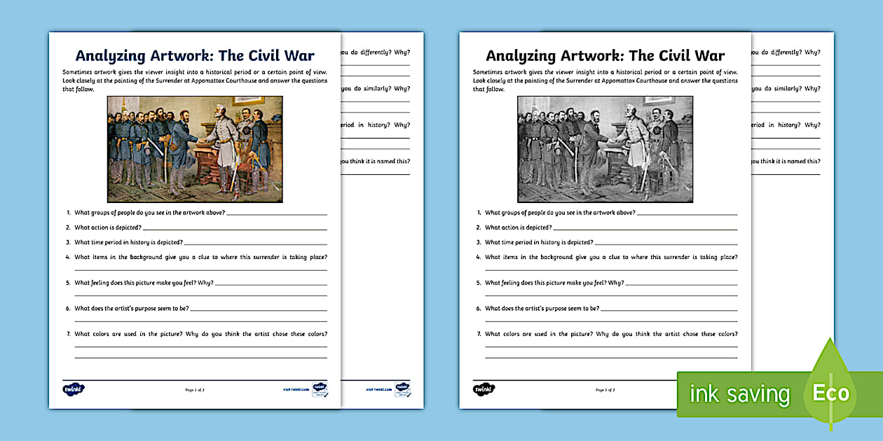The Civil War: Analyzing Artwork Worksheet for 3rd-5th Grade
