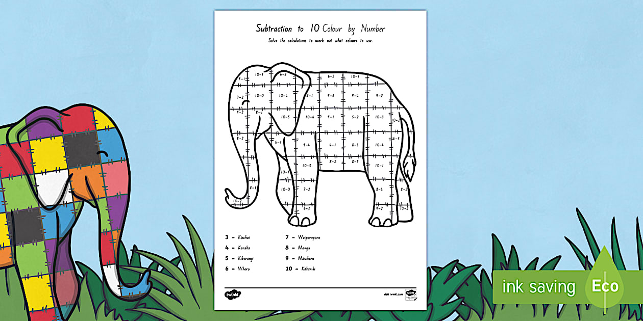Subtraction from 10 Colour by Numbers Sheet Māori to Support Teaching ...