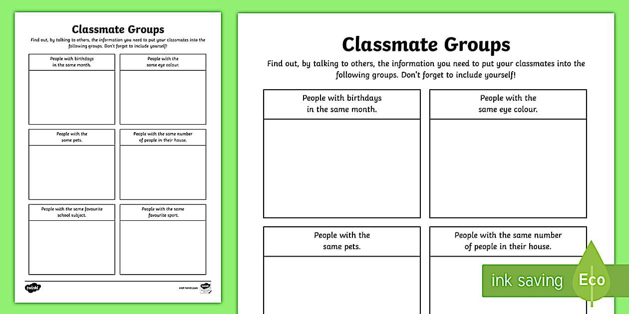 Year 6 Back to School Classmate Groups Worksheet / Worksheet