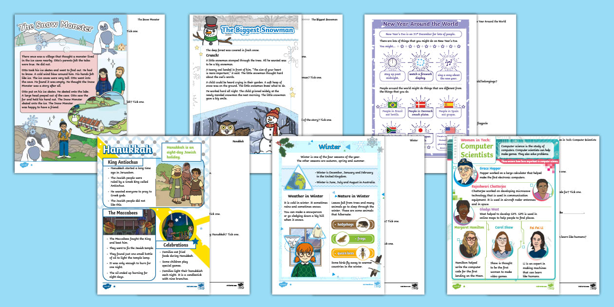 KS1 December Differentiated Reading Comprehension Activity Pack