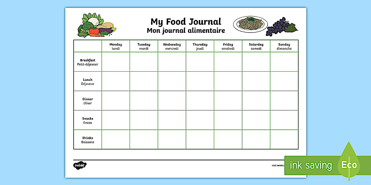 Healthy Eating My Food Journal Worksheet / Worksheet English/French - My