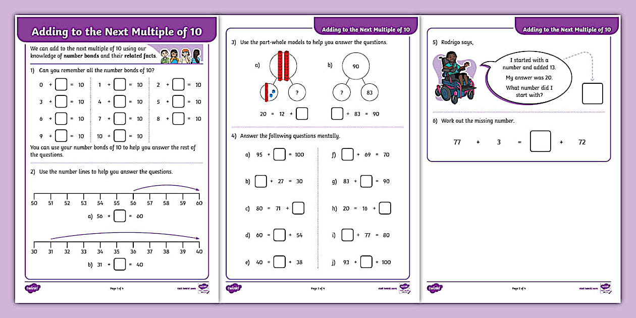 👉 Year 2 Adding to the Next Multiple of 10 Worksheets - Twinkl