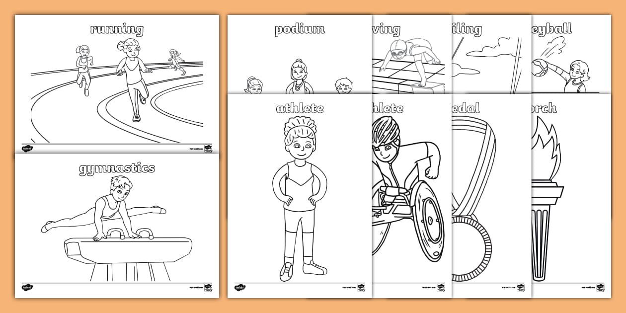Summer Games Picture and Word Colouring Sheets | Twinkl
