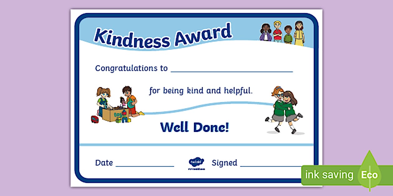 Editable Kindness Award Certificate (Teacher-Made) - Twinkl