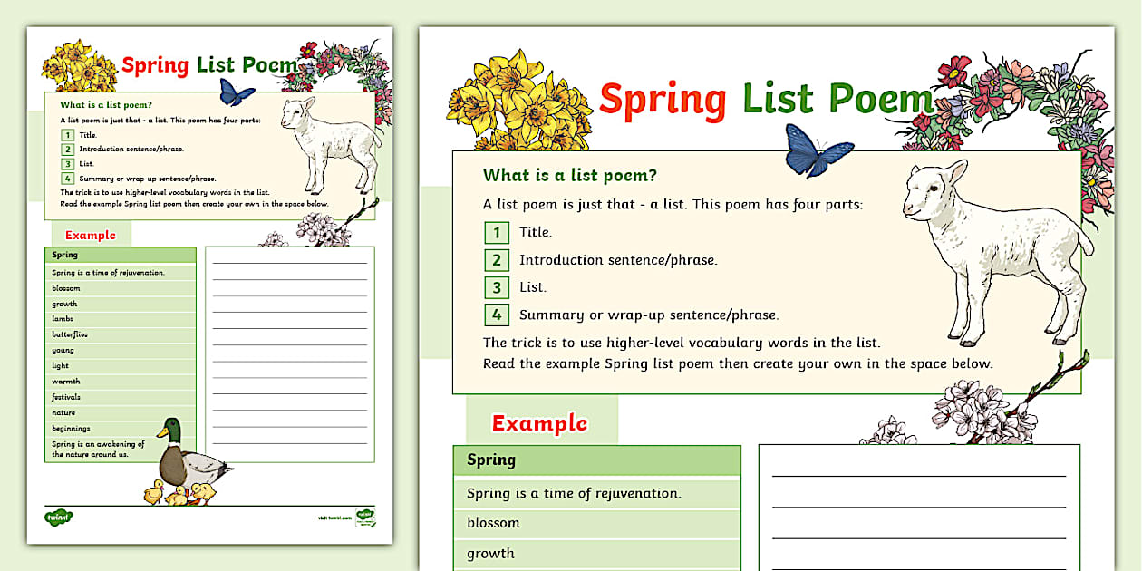 Spring List Poem Template - Twinkl English - Twinkl
