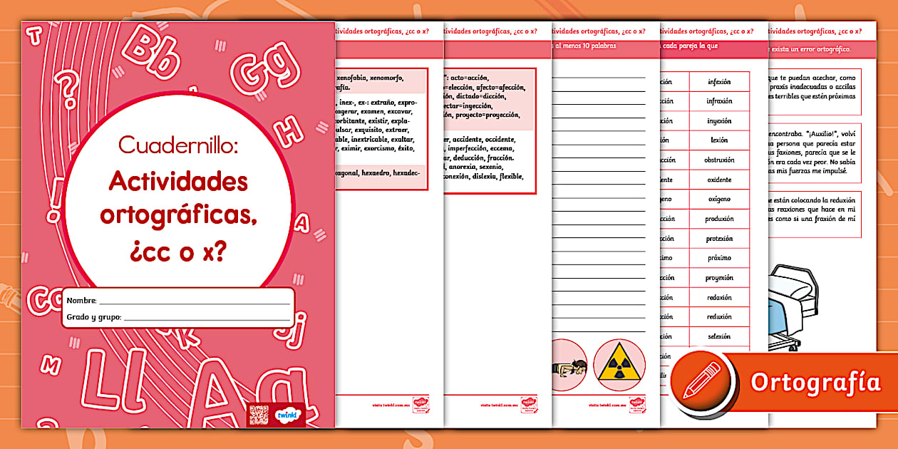 Cuadernillo: Actividades ortográficas, ¿cc o x? - Twinkl