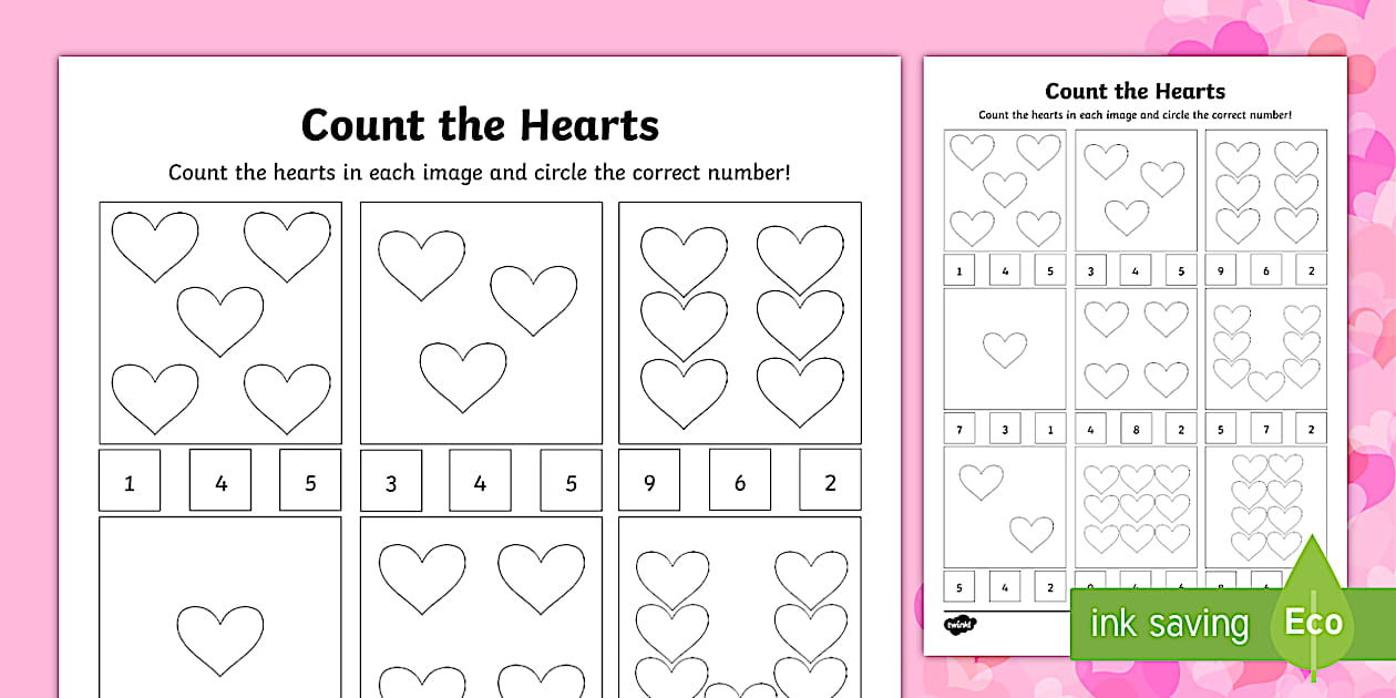 Editable Count the Hearts Worksheet (teacher made) - Twinkl