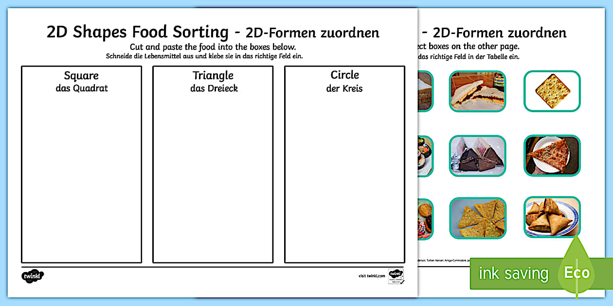 Food 2D Shape Sorting Activity English/German (teacher made)