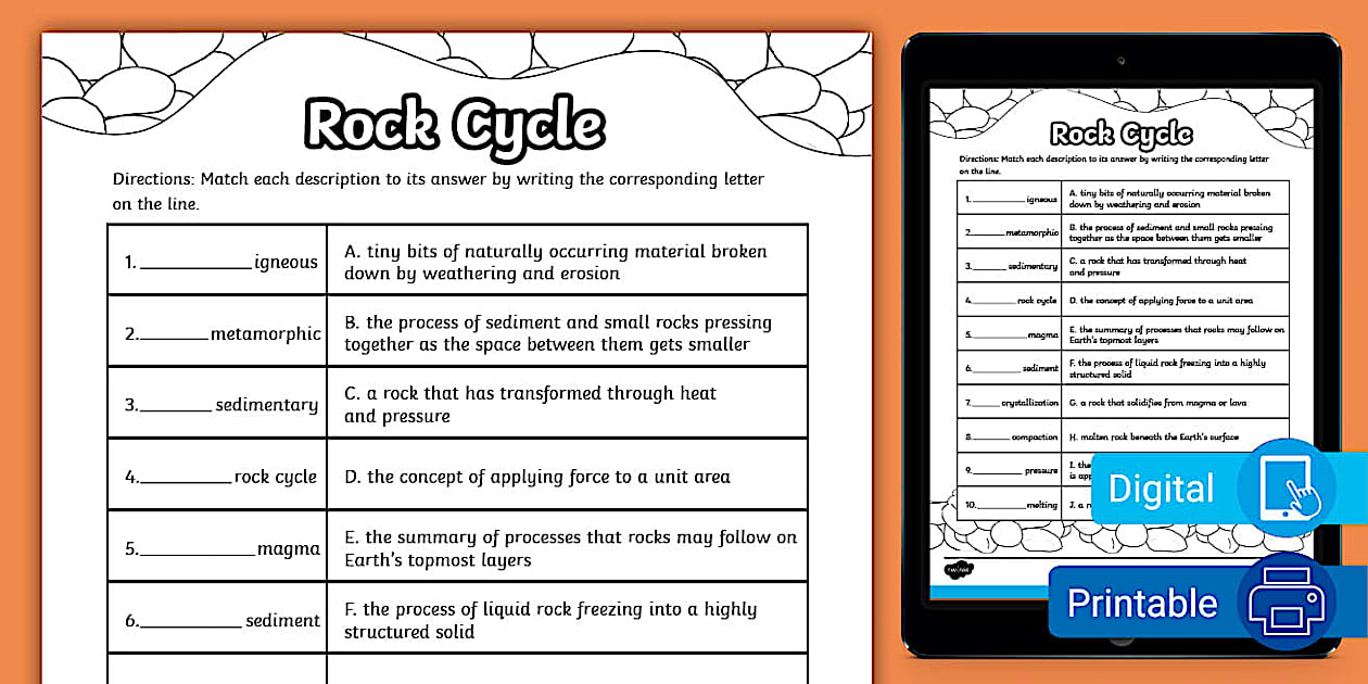 Sixth Grade Exploring the Rock Cycle Matching Worksheet | Resource | Twinkl