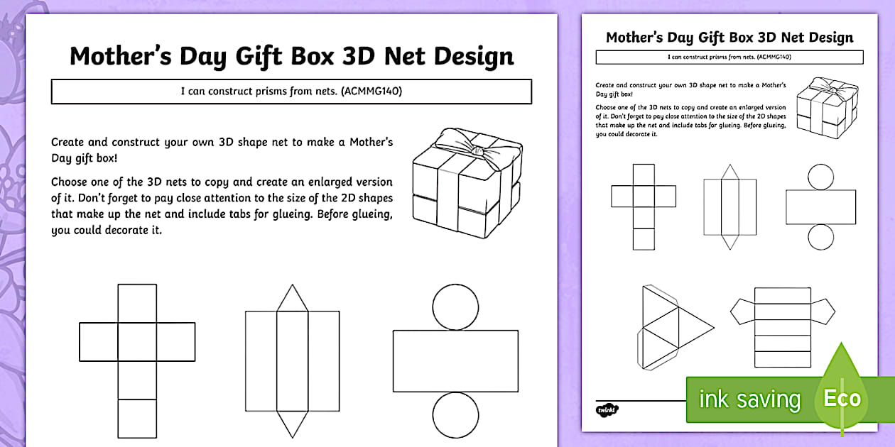 Mother's Day Gift Box 3D Net Design Worksheet / Worksheet