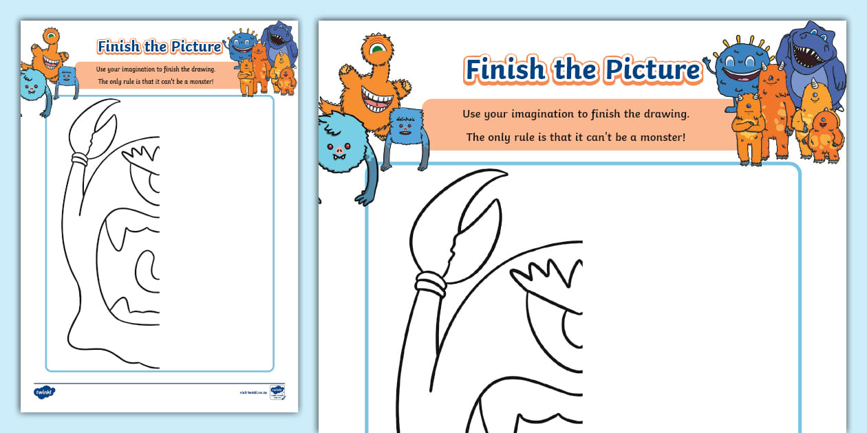 Finish the Monster Picture Worksheet (teacher made) - Twinkl