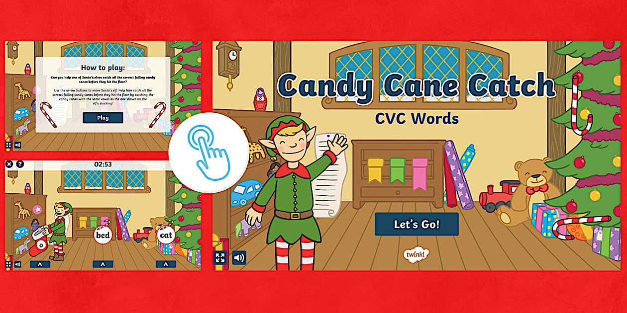Candy Cane Catch: Christmas CVC Words Game | Twinkl Go!