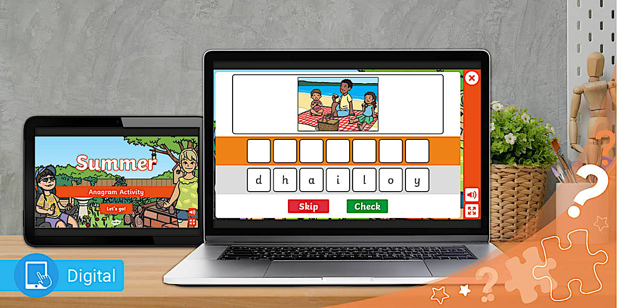 Summer Themed Fun Interactive Anagram Puzzle Game - Twinkl