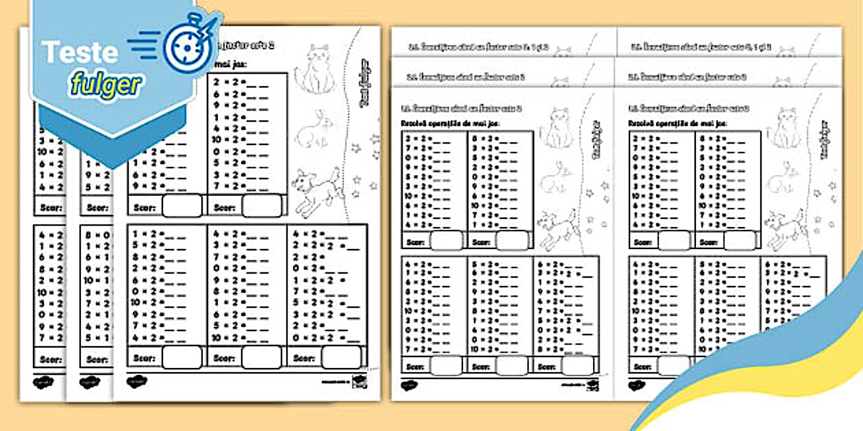 Înmulțirea când un factor este 2 – Test fulger - Twinkl