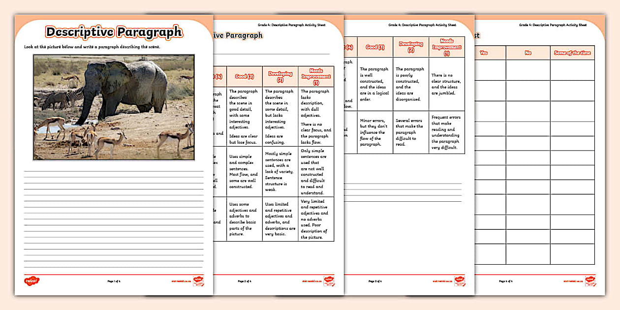 Grade 4: Descriptive Paragraph Activity Sheet - Twinkl