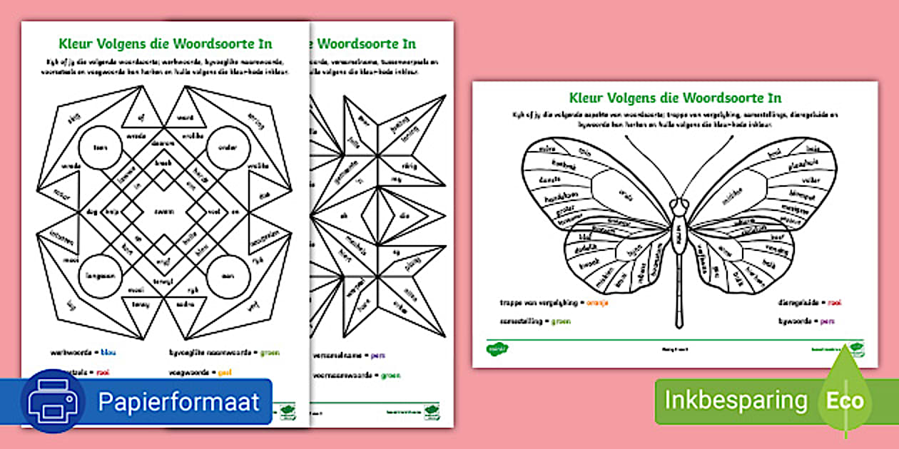 Kleur Volgens die Woordsoorte In Aktiwiteit (teacher made)