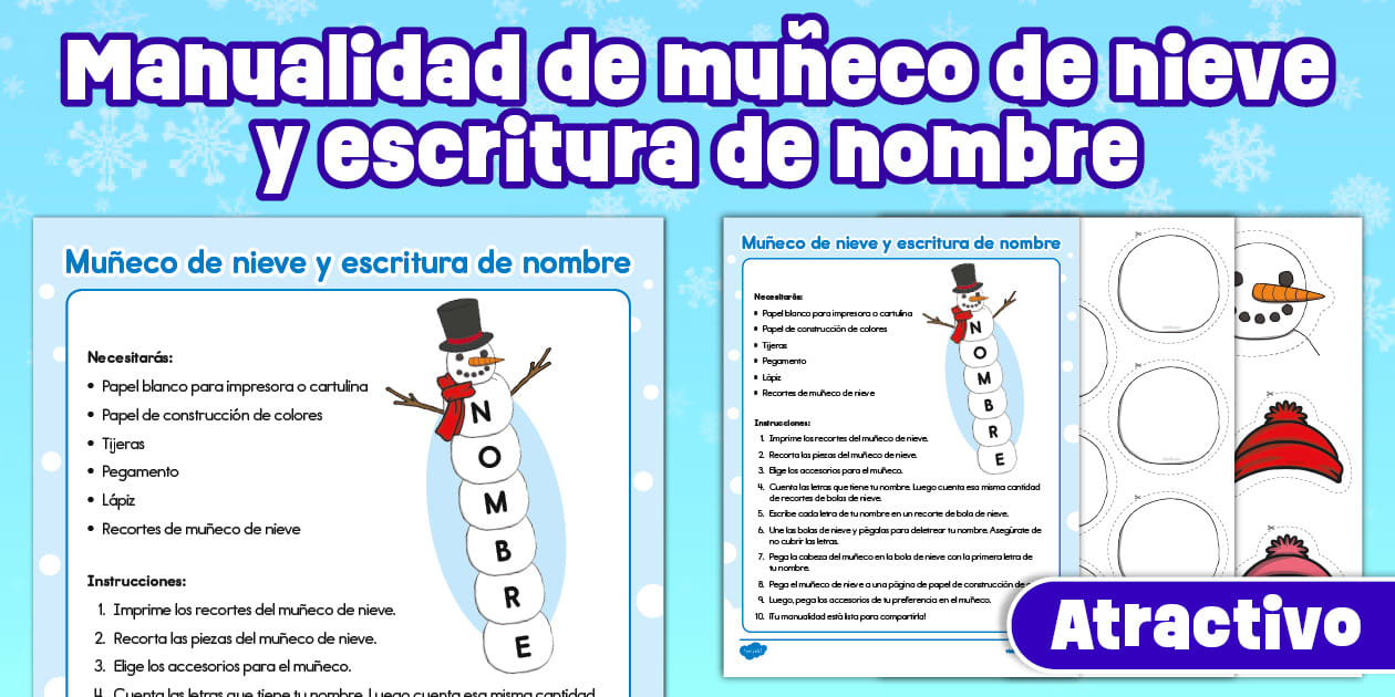 Manualidad de hacer un muñeco de nieve y escritura de nombre