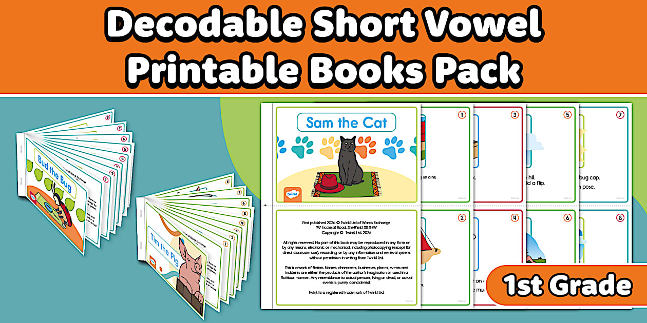 First Grade Decodable Short Vowel Printable Books Pack