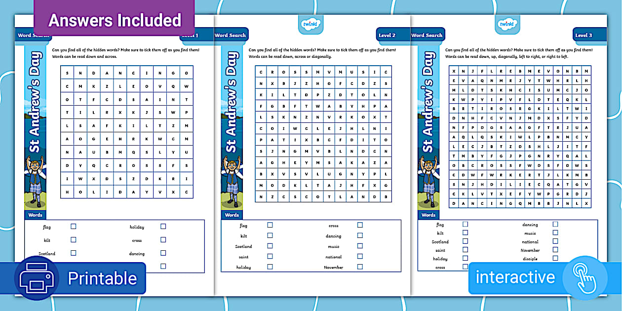 St Andrew's Day Word Search - AL Difficulty (teacher made)