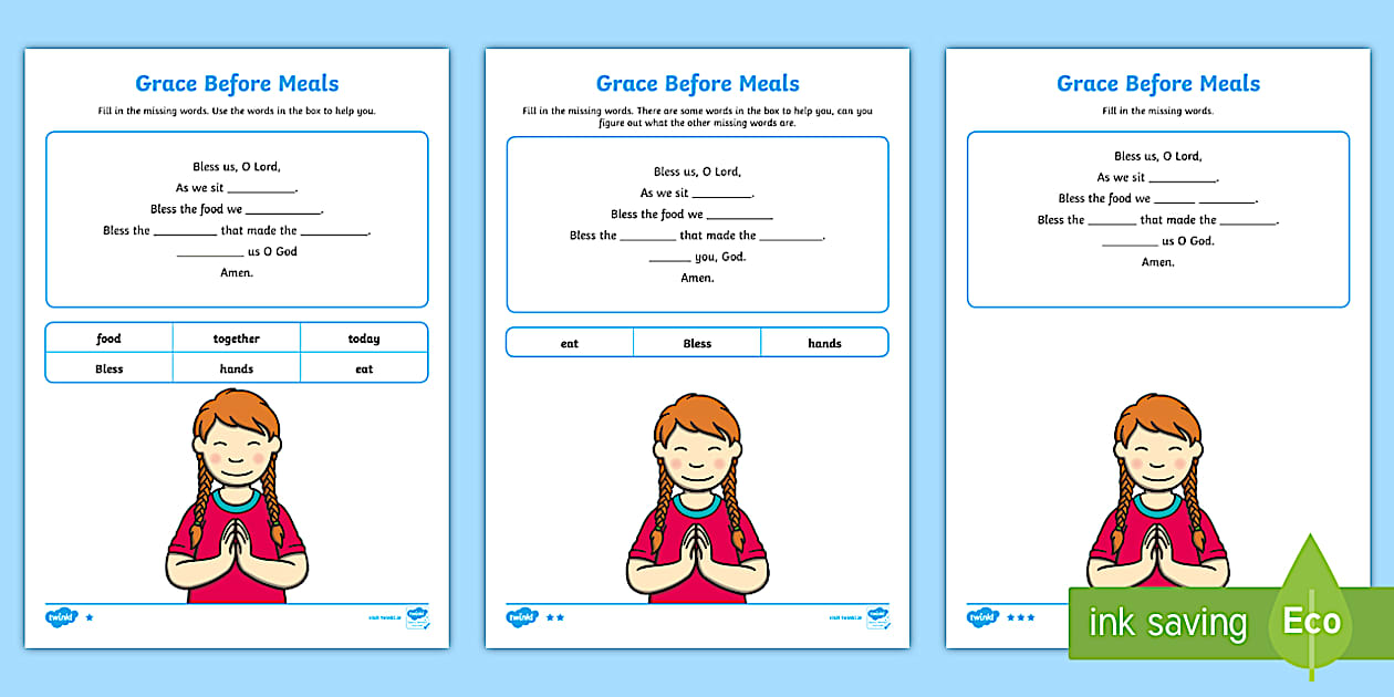 Grace Before Meals Differentiated Worksheets - Twinkl