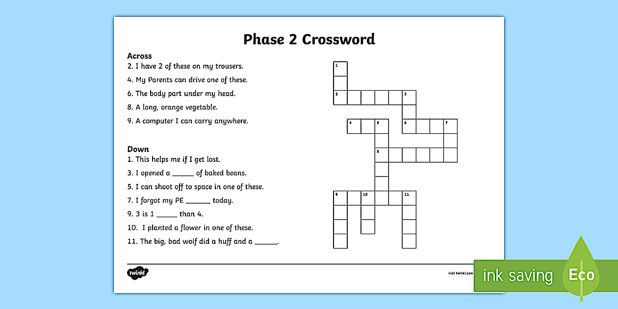 Phase 2 Crossword (teacher made) - Twinkl
