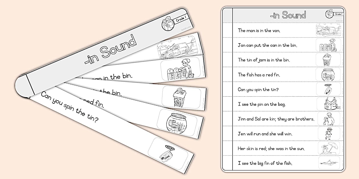 Grade 1 Phonics: -in Reading Strips (teacher made) - Twinkl