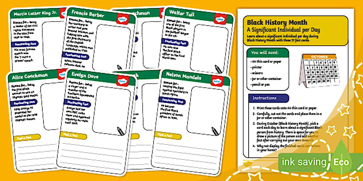 Black History Month Cards: A Significant Individual per Day
