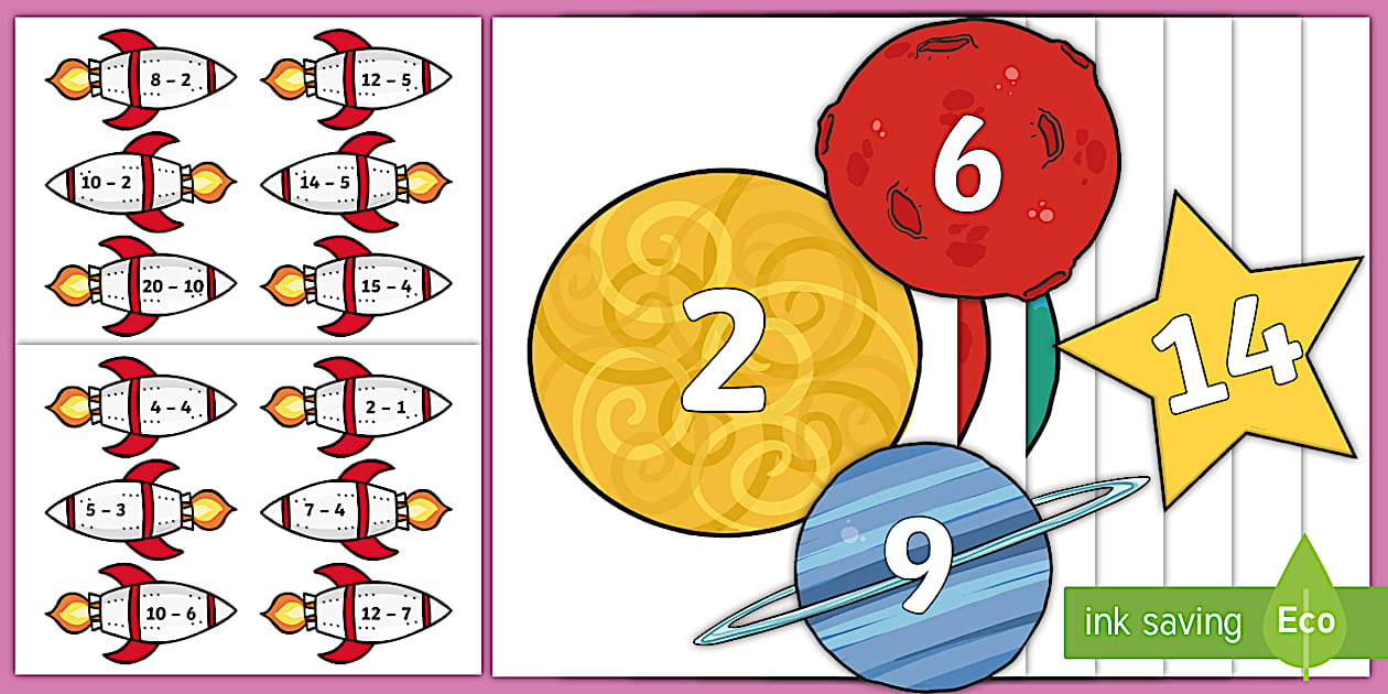 Editable Space-Themed Subtraction Within 20 Activity