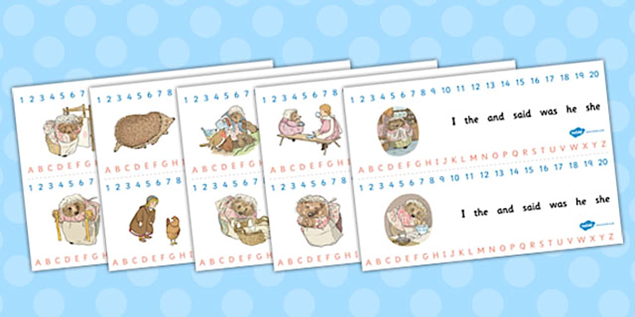 Cursive The Tale of Mrs Tiggy Winkle Combined Number and Alphabet Strips