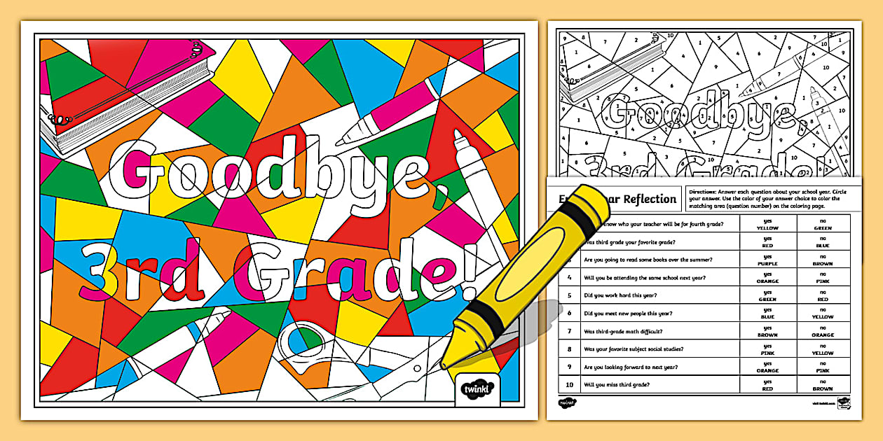 Third Grade End of Year Reflection Coloring Sheet - Twinkl