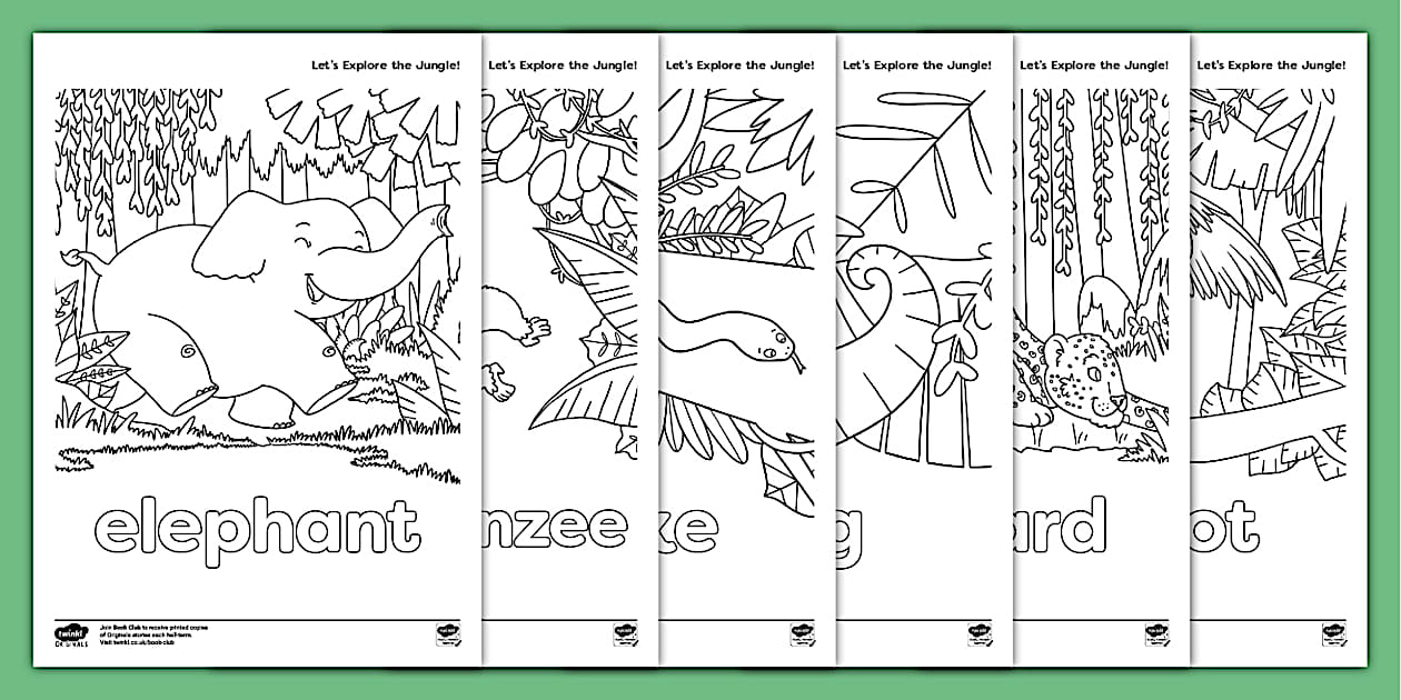 Jungle Animals Picture and Word Colouring Pages - Twinkl