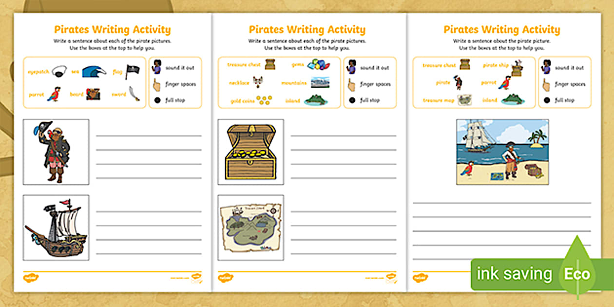 Pirates Early Writing Activities - Twinkl