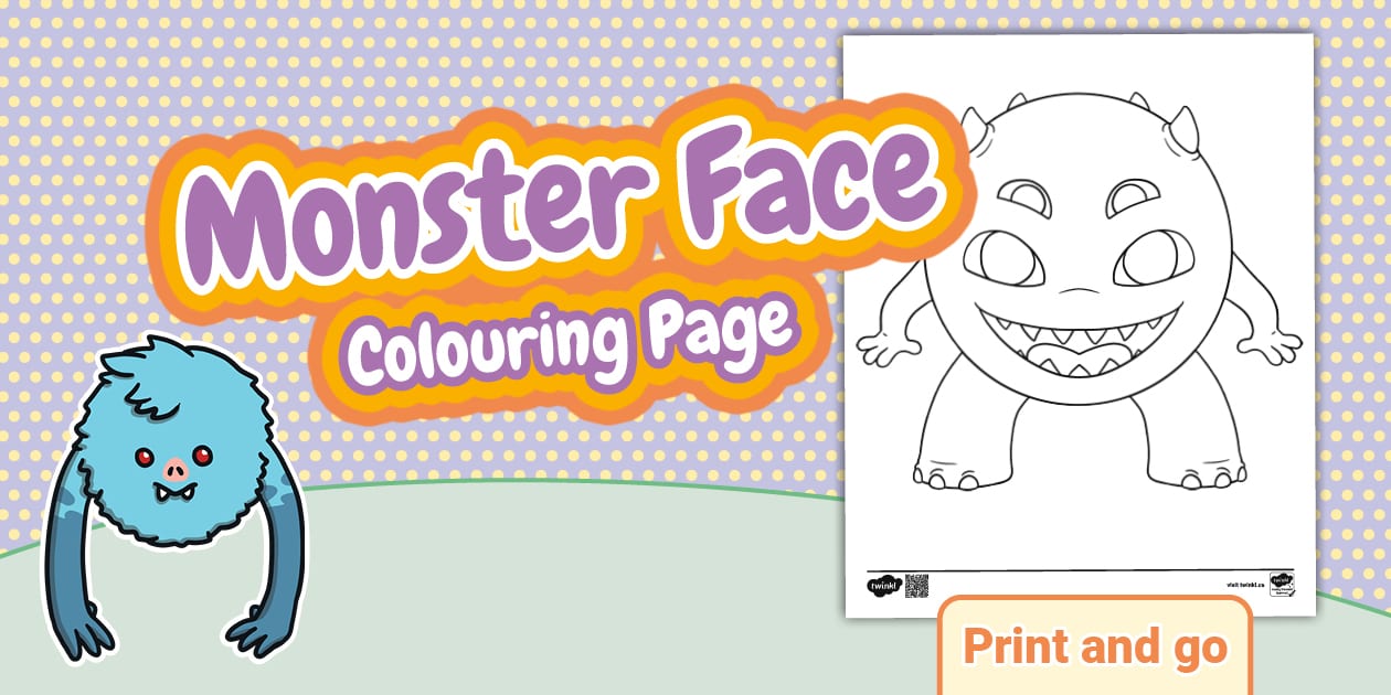 Monster Face Colouring Page - Twinkl Canada