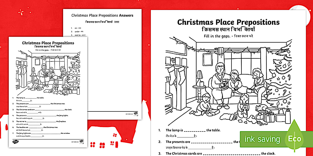 Christmas Place Prepositions Fill in the Gaps Worksheet / Worksheet