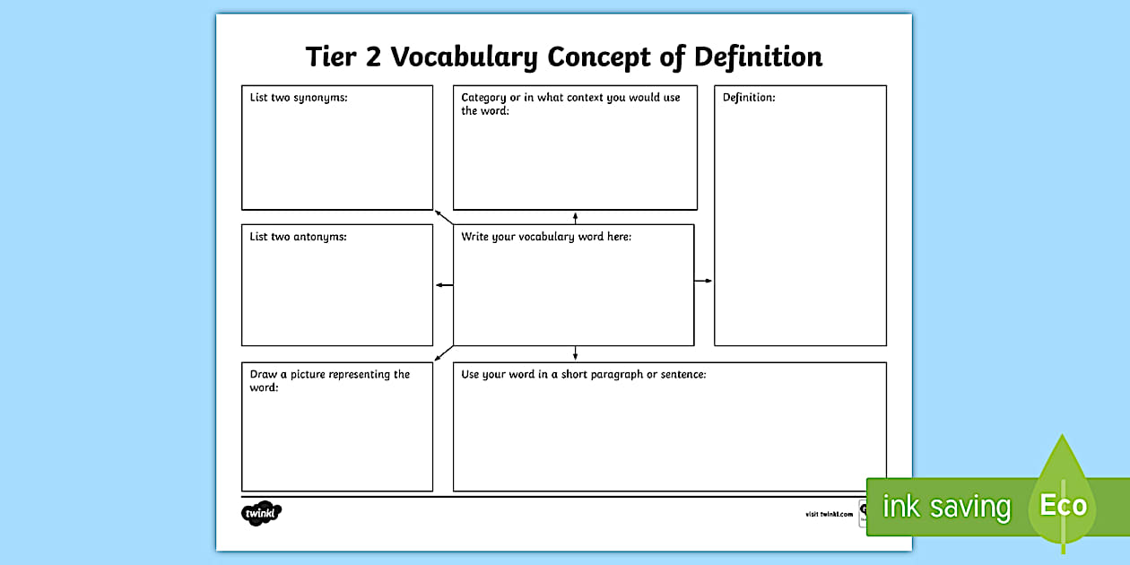 Tier 2 Vocabulary Concept of Definition Worksheet - Twinkl