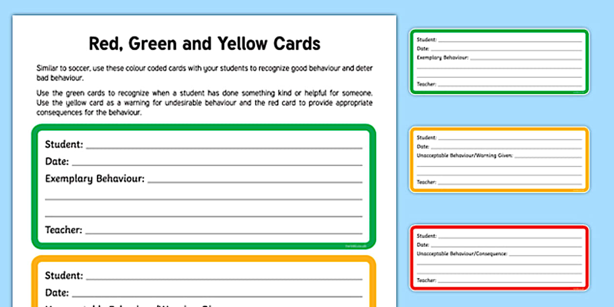 Red, Green and Yellow Cards Signs and Labels (teacher made)